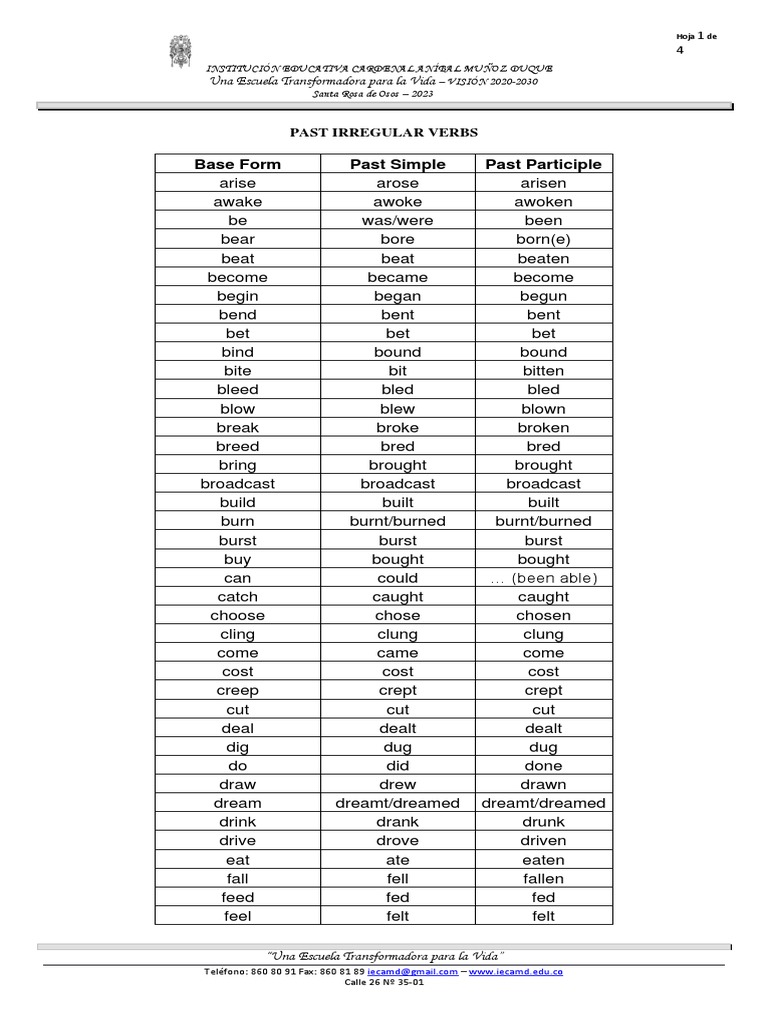 Irregular Verbs List 8° | PDF | Syntax