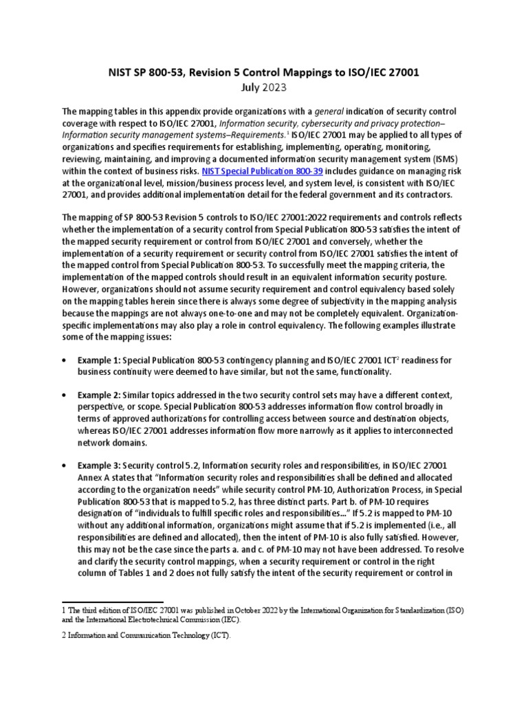 NIST 800-53 to ISO 27001 Mapping Guide | PDF | Information Security ...