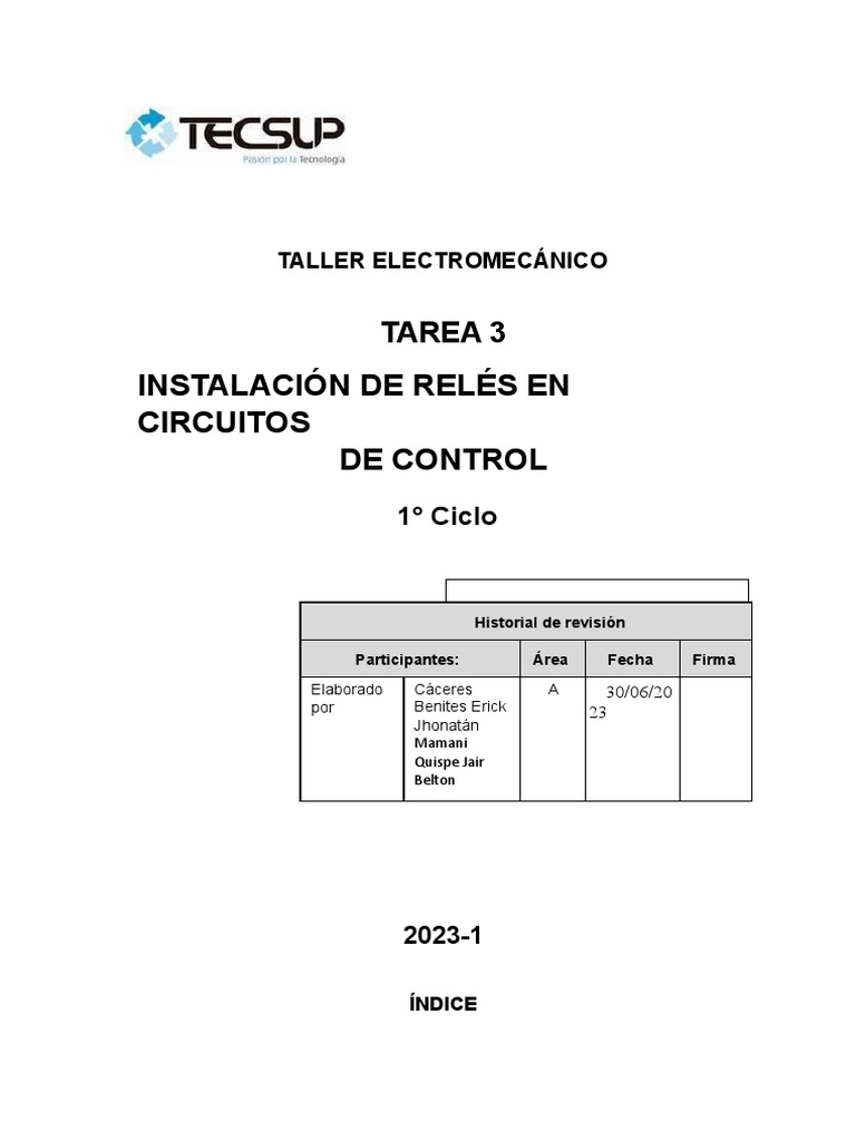 Instalación de Relés en Circuitos de Control: Tarea 3 | Descargar gratis PDF | Relé | Ciencia de ...