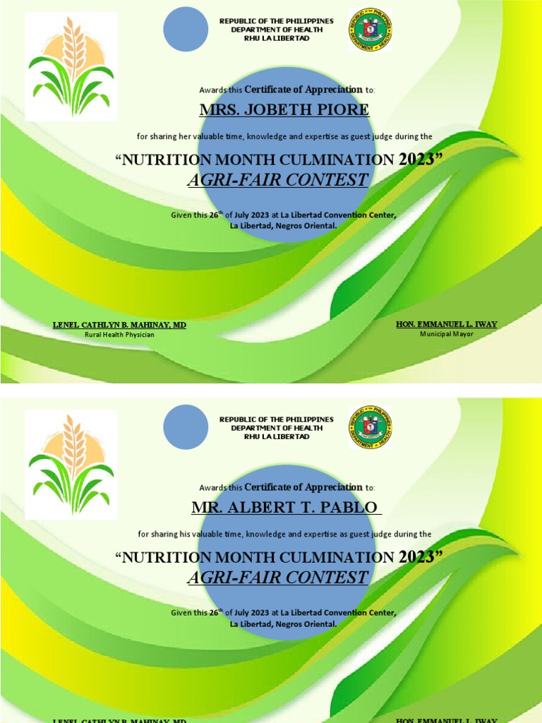 Certificate of Appreciation for Agri-Fair | PDF | Government