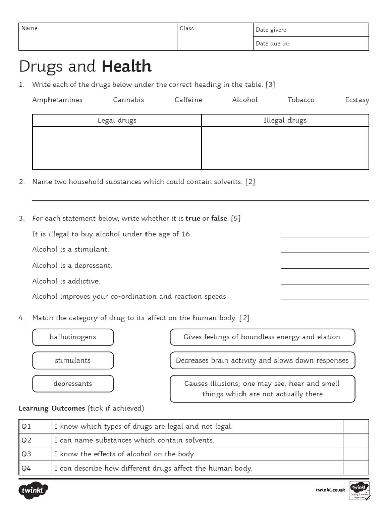 t3 SC 349 Ks3 Drugs and Health Homework Activity Sheet Ver 1 | PDF