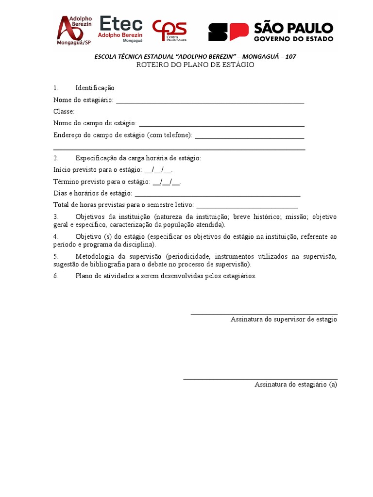 Modelo de Plano de Estagio | PDF