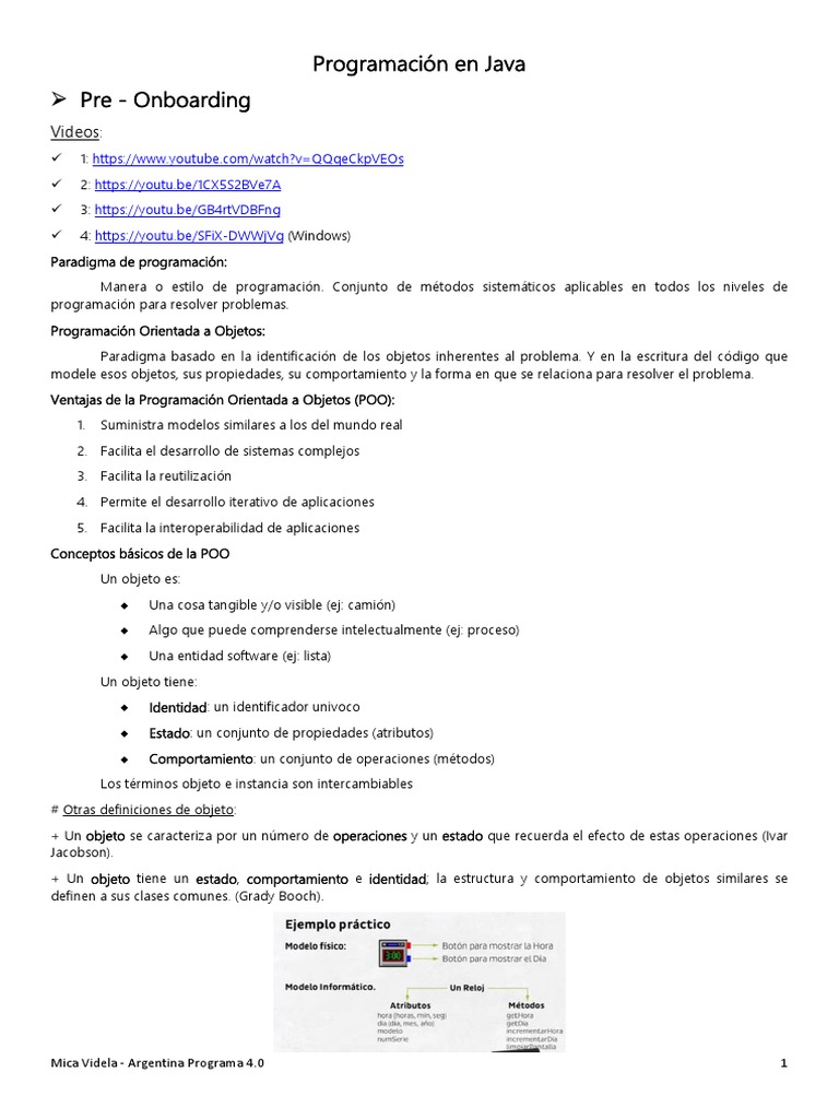 Programación En Java Apuntes Parte 1 Pdf Objeto Informática