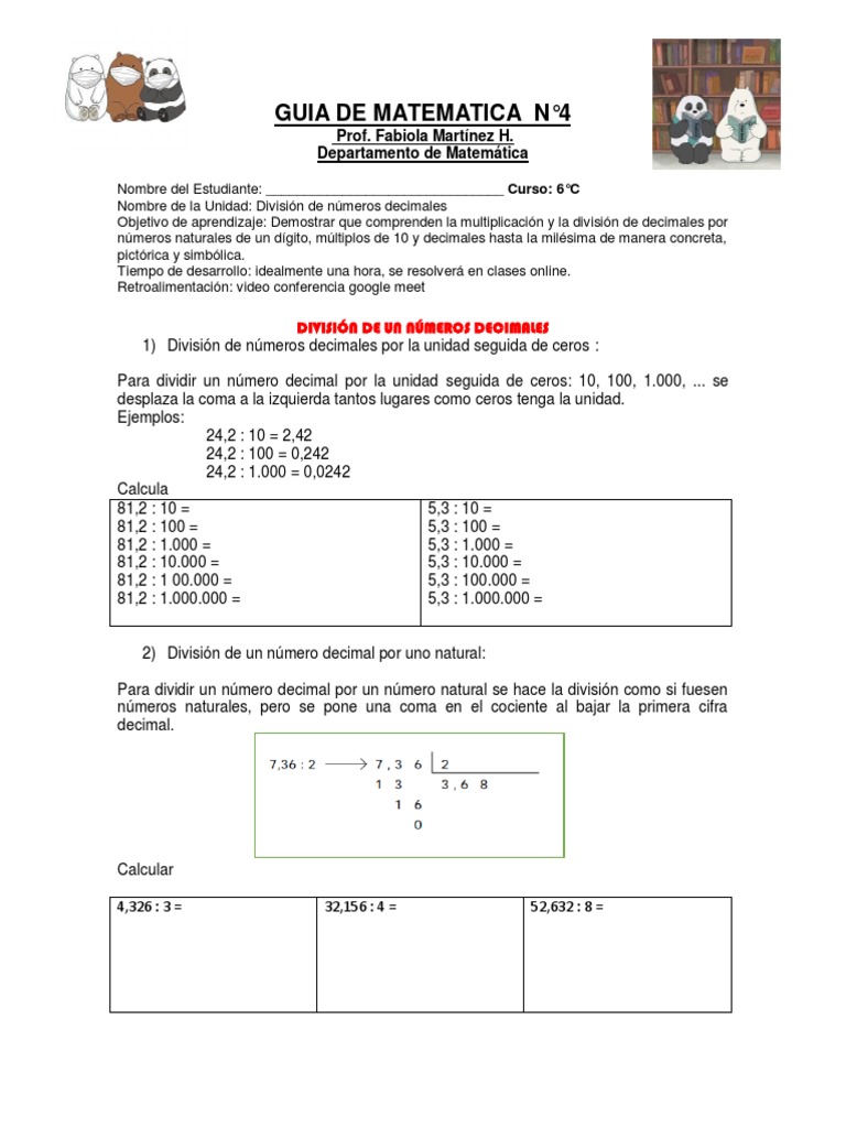 Multiplicacion y Division de Decimales Por Numeros Naturales de 1 ...