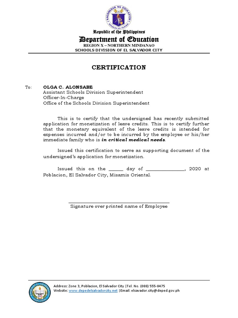 Leave Credits Monetization Certification | PDF | Career & Growth ...