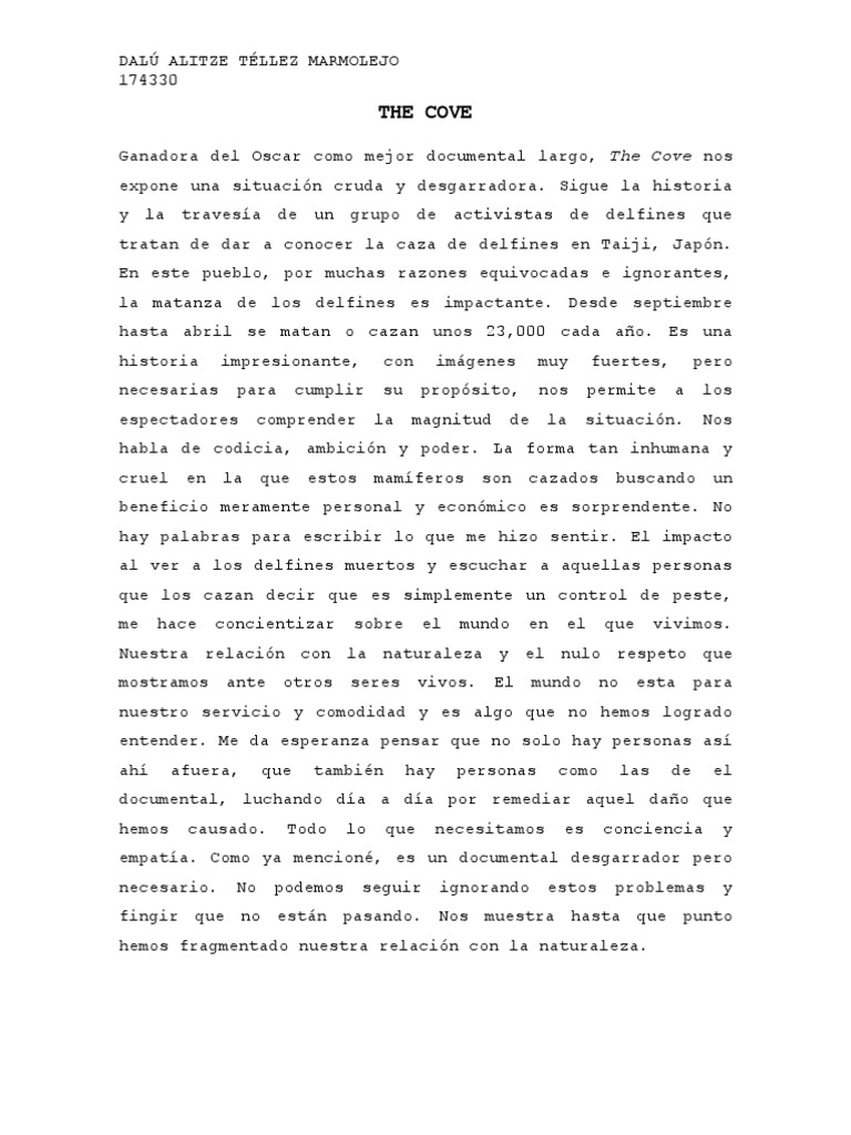 Ensayo. THE COVE | PDF