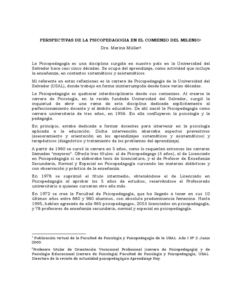 3 Muller - Perspectivas de La Psicopedagogia en El Comienzo Del Milenio ...