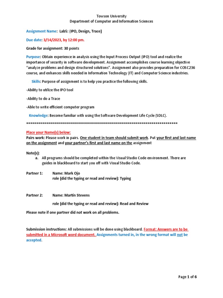 Lab5 (IPO, Design, Trace) ModF2022 | PDF | Systems Engineering | Information Technology