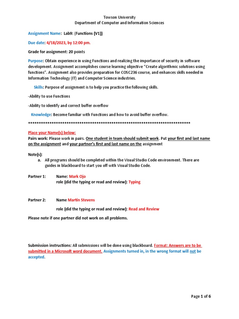 Lab9 (Functions V1) F2022 Mod | PDF | Namespace | Software Development