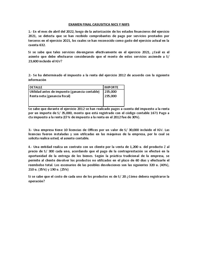 Ejercicios Casusitica NICS y NIIFS | PDF