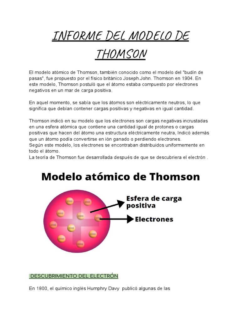 Informe Del Modelo de Thomson | PDF | Electrón | Átomos