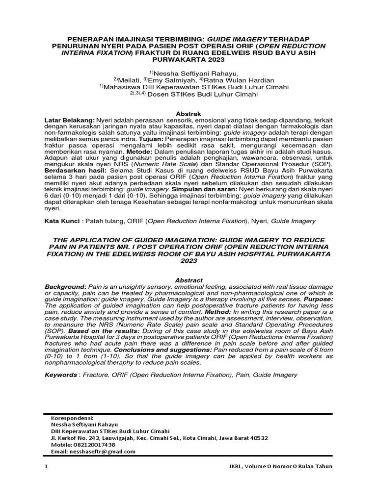 Imajinasi Terbimbing Kurangi Nyeri Pasca ORIF | PDF | Pengembangan Diri
