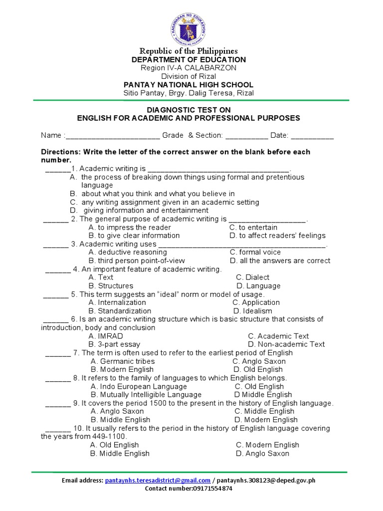 Diagnostic Test Eapp | Download Free PDF | English Language | Human ...