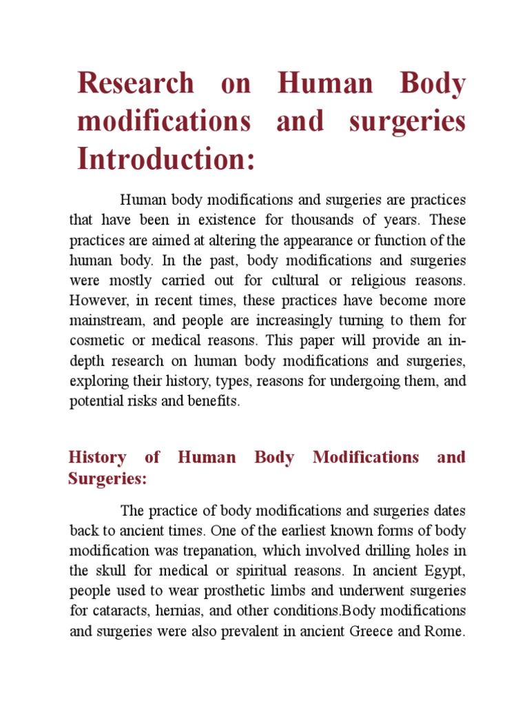 Research On Human Body Modifications and Surgeries Introduction | PDF ...