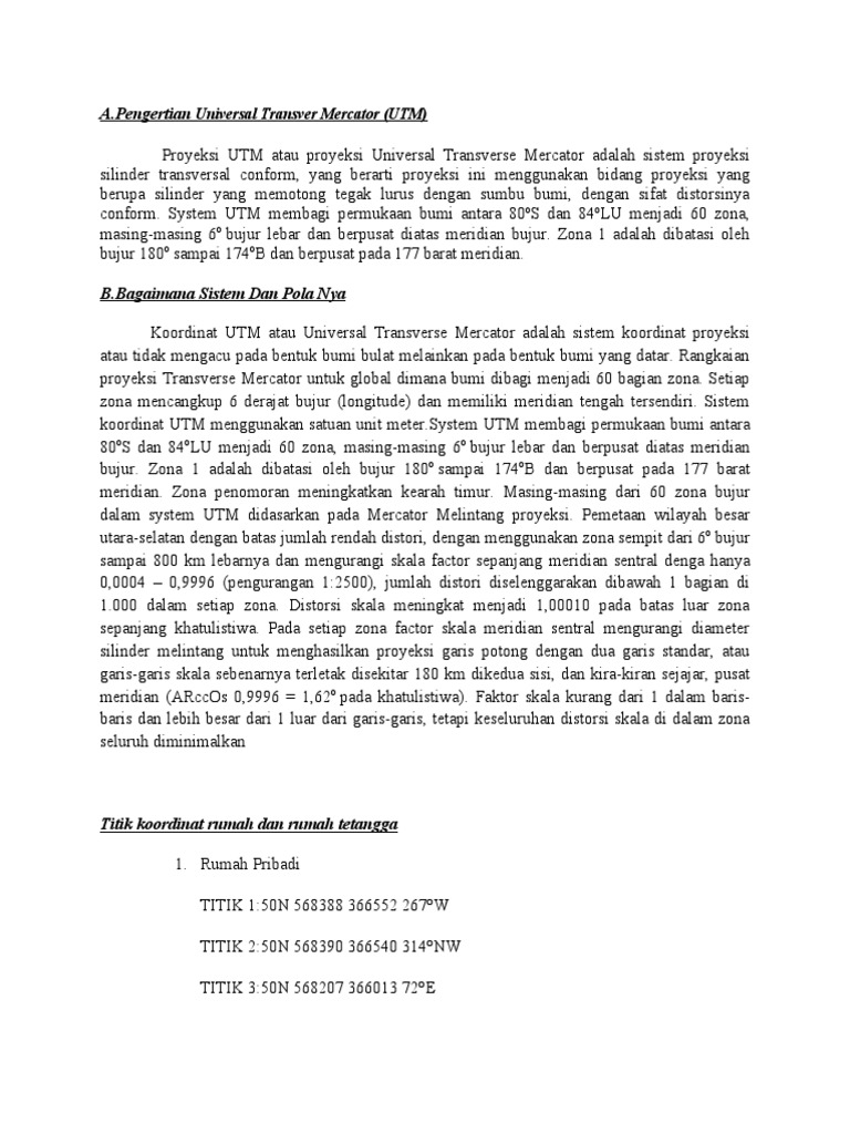 Proyeksi UTM: Sistem dan Koordinat | PDF