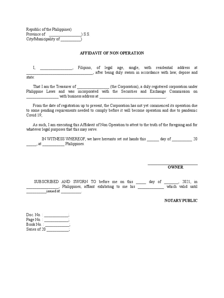 Affidavit of Non Operation | PDF