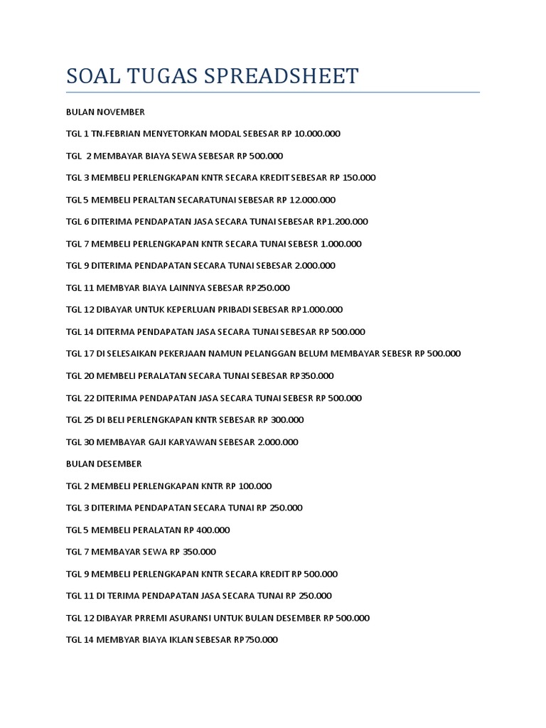 Soal Tugas Spreadsheet Febran | PDF | Bisnis | Hukum