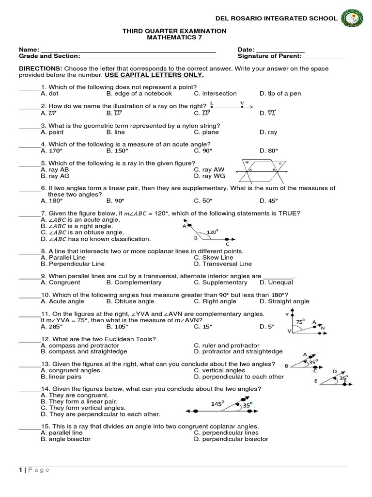 Q3 - Math 7 - Periodical Exam | PDF | Perpendicular | Circle