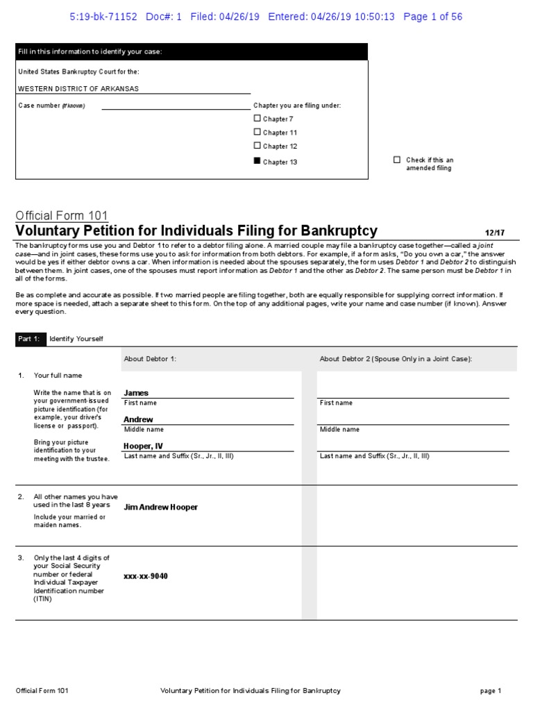 Chapter 13 Bankruptcy Petition Form | PDF | Bankruptcy | Chapter 7