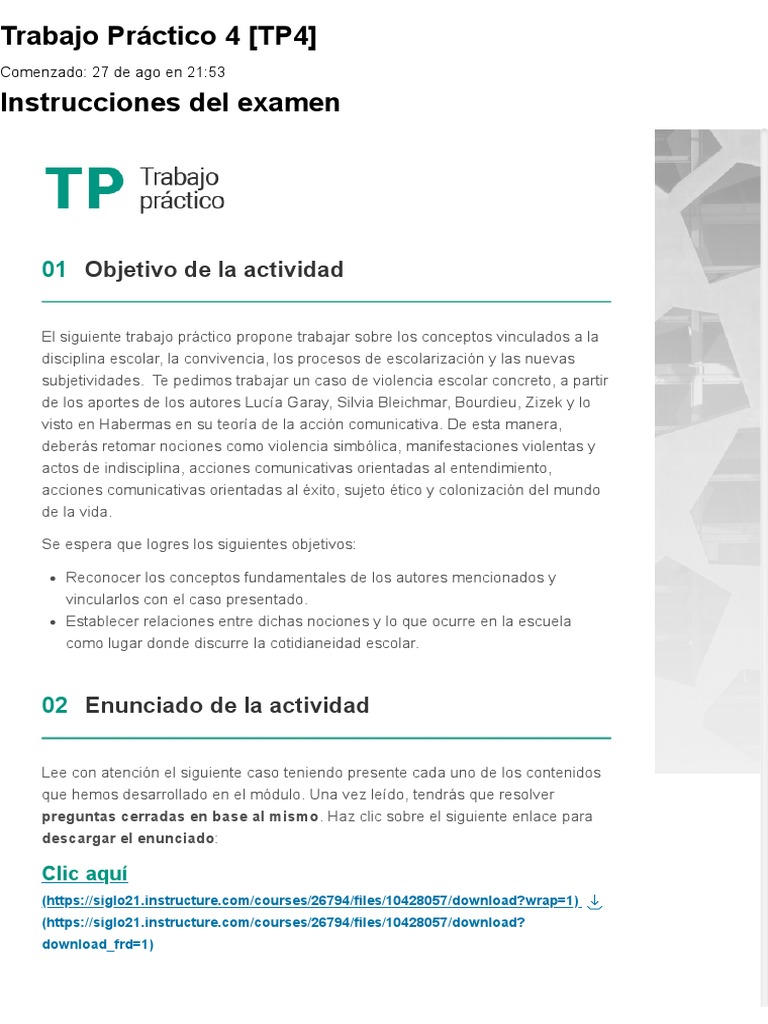 Examen - Trabajo Práctico 4 (TP4) PSICOLOGÍA DEL APRENDIZAJE 95% | PDF