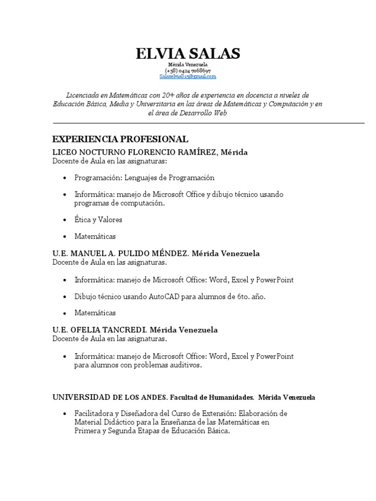 Elvia Salas Curriculum | PDF
