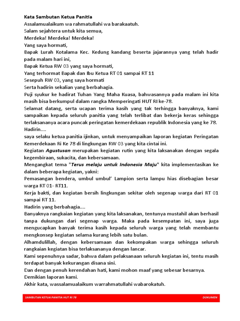 Kata Sambutan Ketua Panitia 17 Agustus Pdf