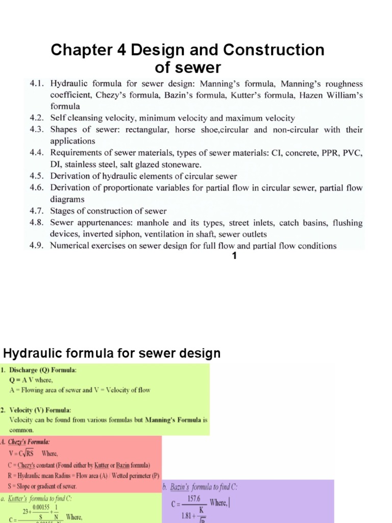 Chapter 4 Design and Construction of Sewer | PDF
