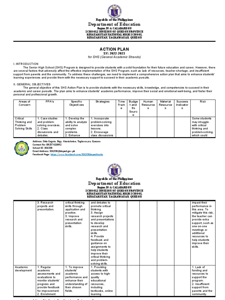 2022-2023 SHS Action Plan | PDF | Teachers | Mentorship