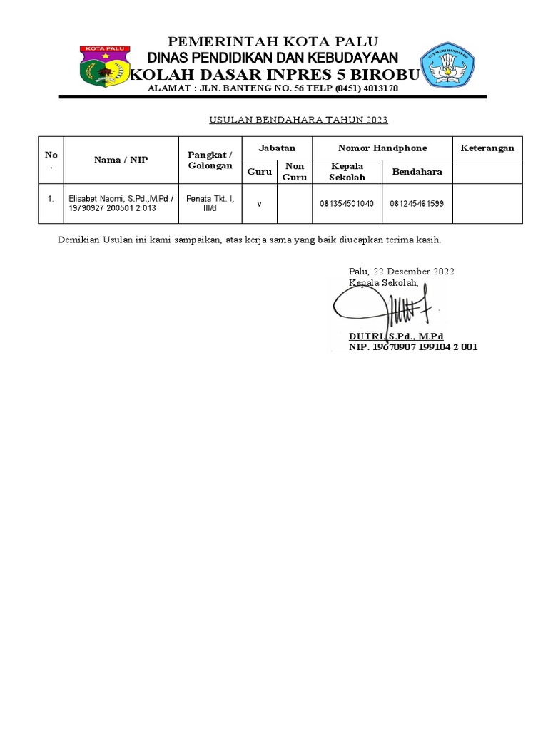 Usulan Bendahara Bos 2023 | PDF