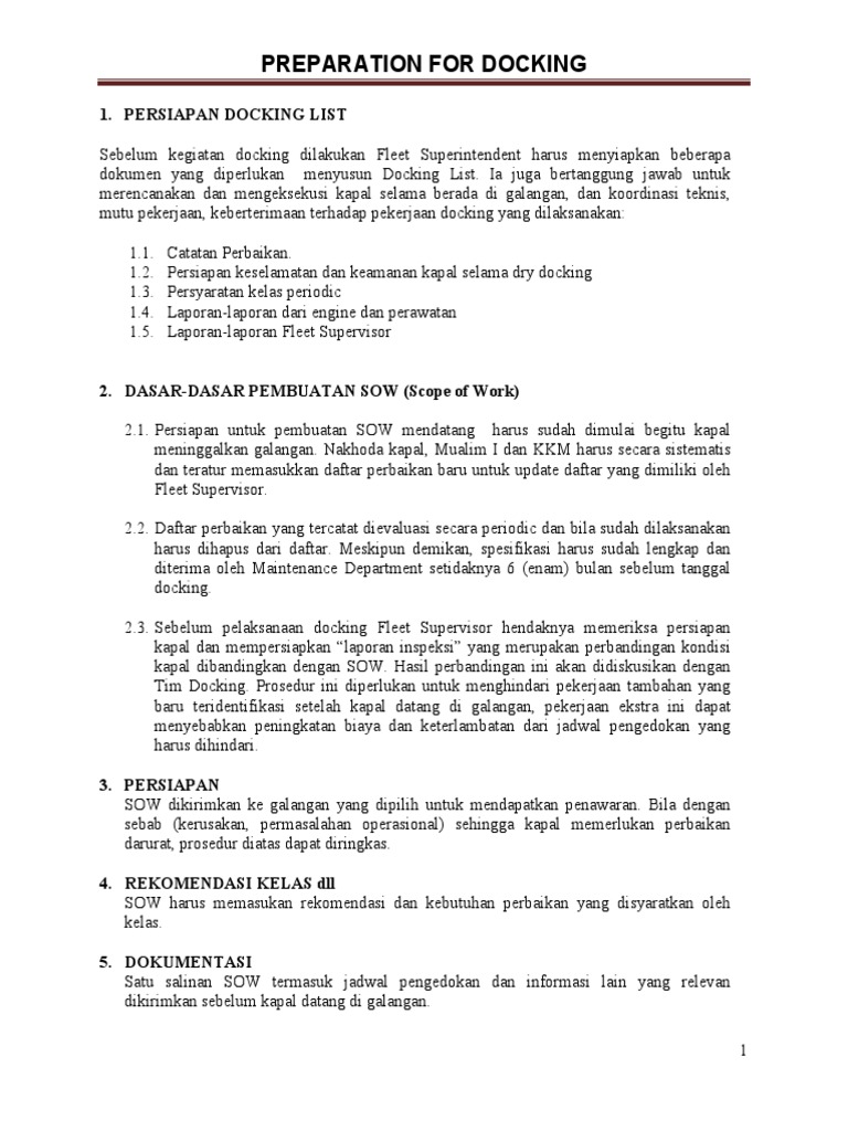 PERSIAPAN DOCKING LIST - Dept of Marine Eng ITS | PDF