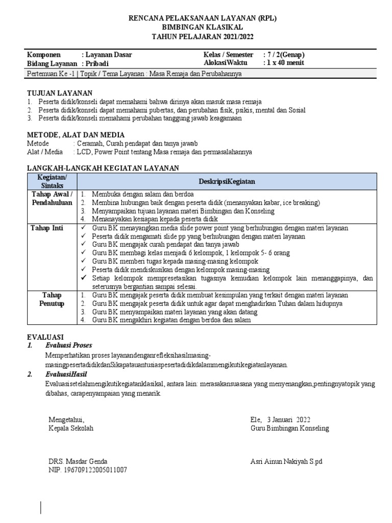 Contoh RPL KLS 7 Semester Genap | PDF