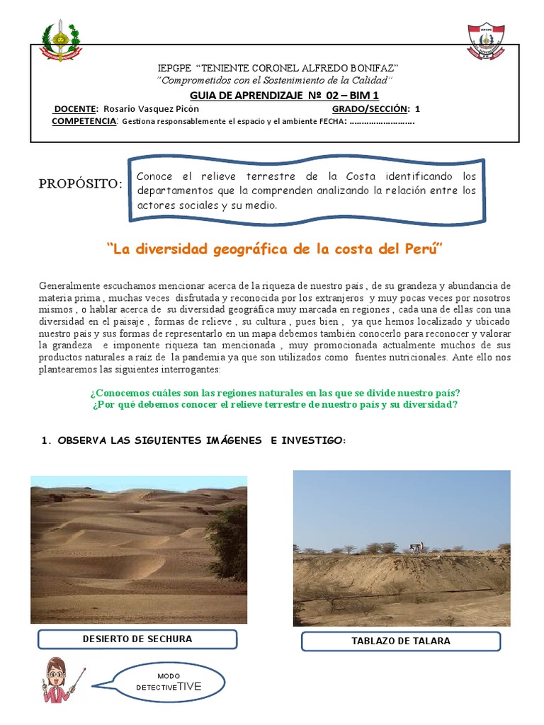 Guia de Aprendizaje 2 Primer Año 29 de Marzo | PDF | Perú | Andes