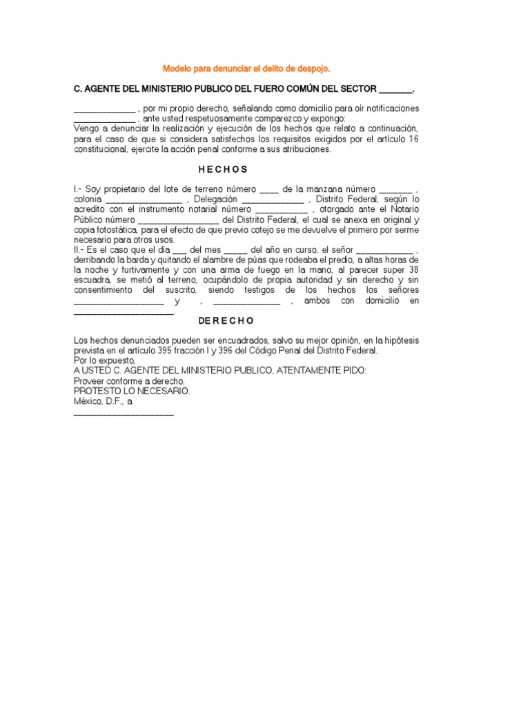 Denuncia de Delito de Despojo | PDF