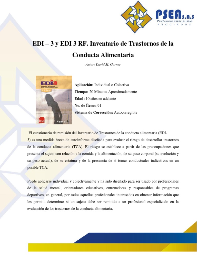 EDI - 3 y EDI 3 RF. Inventario de Trastornos de La Conducta Alimentaria | PDF | Relaciones ...