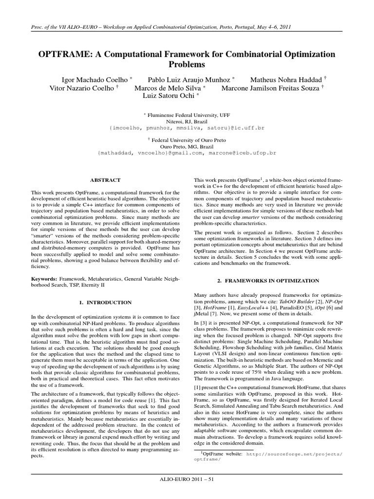 A Computational Framework For Combinatorial Optimization Problems | PDF | Metaheuristic ...