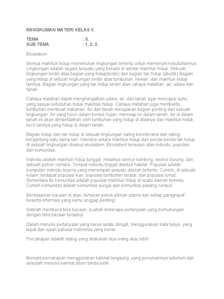 Rangkuman Materi Kelas V Bi | PDF