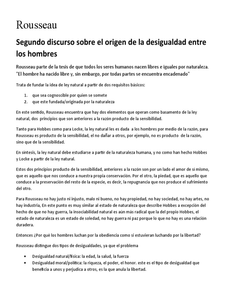 Rousseau | PDF | La Ley natural | Jean-Jacques Rousseau