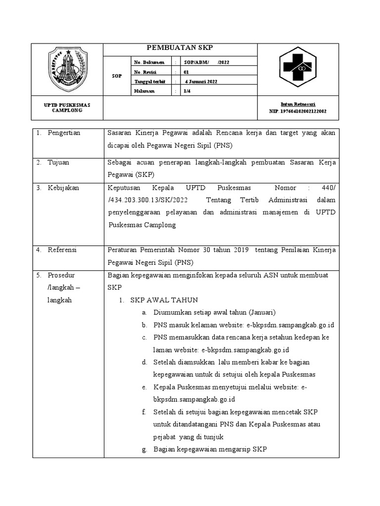 1.3.2.2 SOP Penilaian Kinerja Pegawai (SKP) | PDF