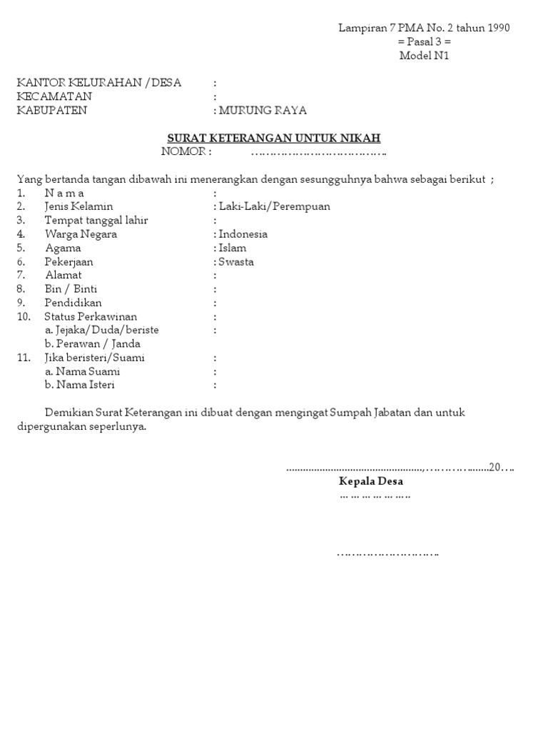Surat Keterangan Nikah N1-N5 | PDF