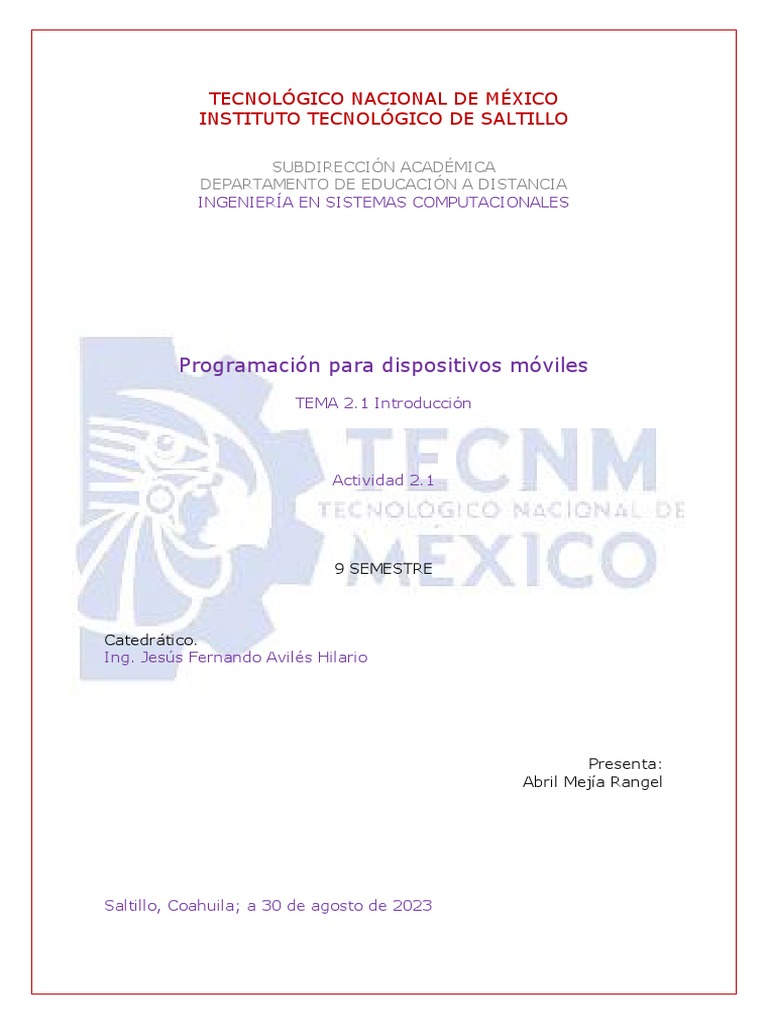 Prog Dispositivos Moviles Act 2.1 U2 Abril Mejia | PDF | Aplicación ...