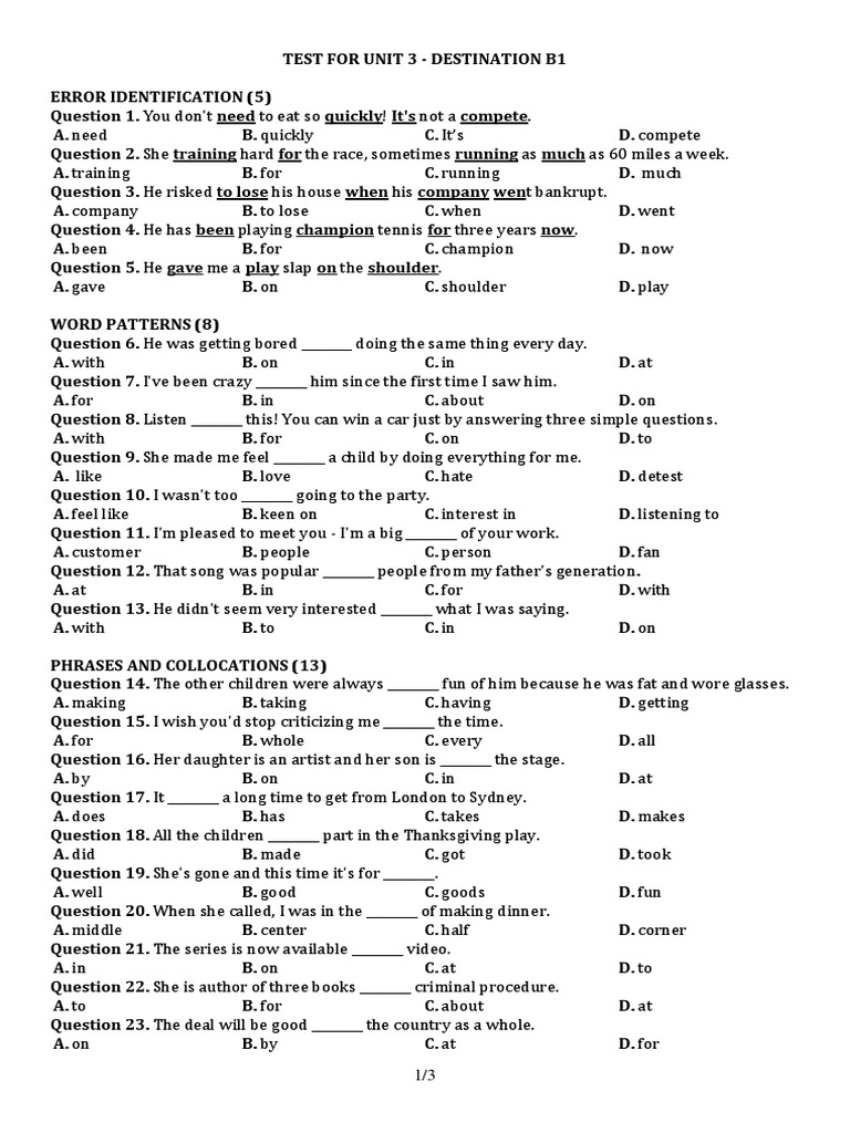 Test Unit 3 Destination b1 | PDF