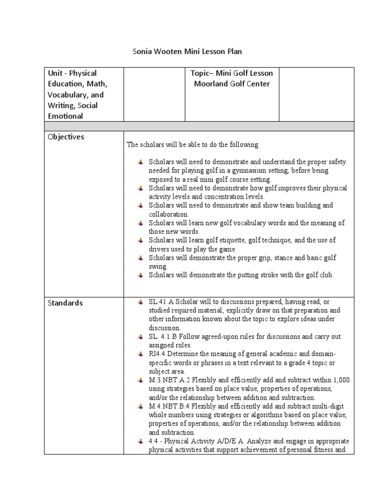 Mini Golf Lesson Plan 2023 Wooten 1 | PDF