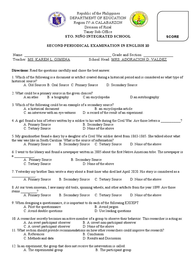 English10 Q2 Exam | PDF