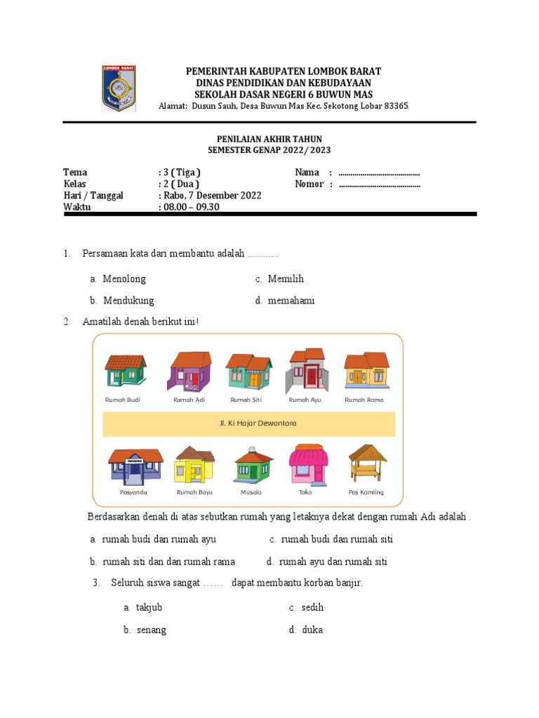 Penilaian Akhir Tahun Kelas 2 SD 2023 | PDF