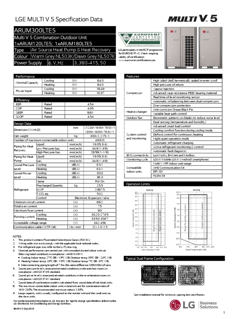 LG Multi V 5 Air Source Heat Pump Specs | PDF | Air Conditioning ...