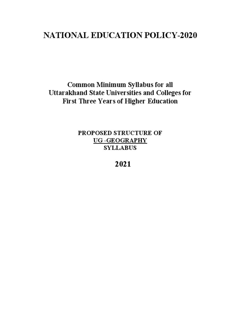 NEP Syllabus UG Geography | PDF | Geography | Tourism