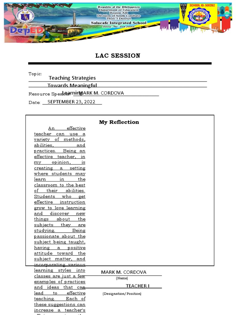 Reflection Lac | PDF | Learning | Teachers