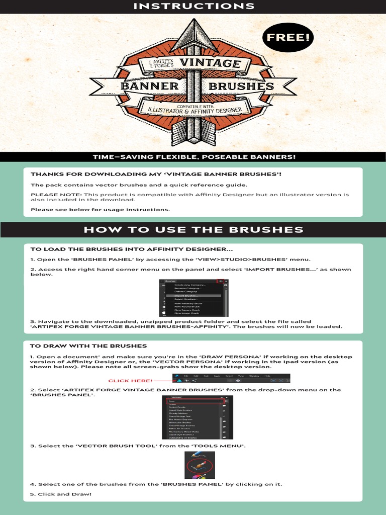 Artifex Forge - Vintage Banner Brushes - Instructions - AD | PDF