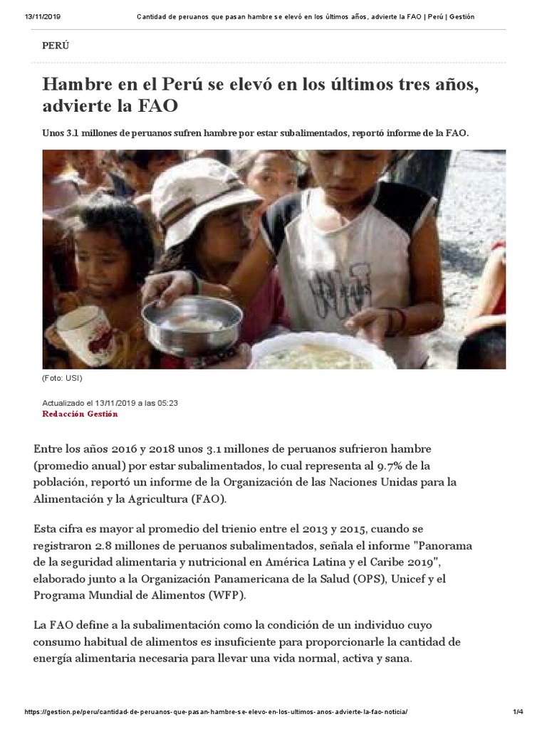 Cantidad de Peruanos Que Pasan Hambre Se Elevó en Los Últimos Años ...