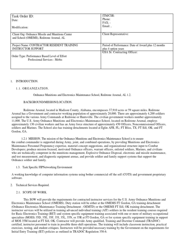 REM_OrdnanceMunitionsandMaintenanceTrainingSOW | PDF | Employment | Invoice